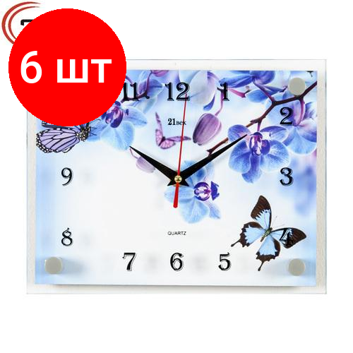 Комплект 6 шт, часы настенные 2026-1120 прям (20Х26) орхидеи И бабочки рубин