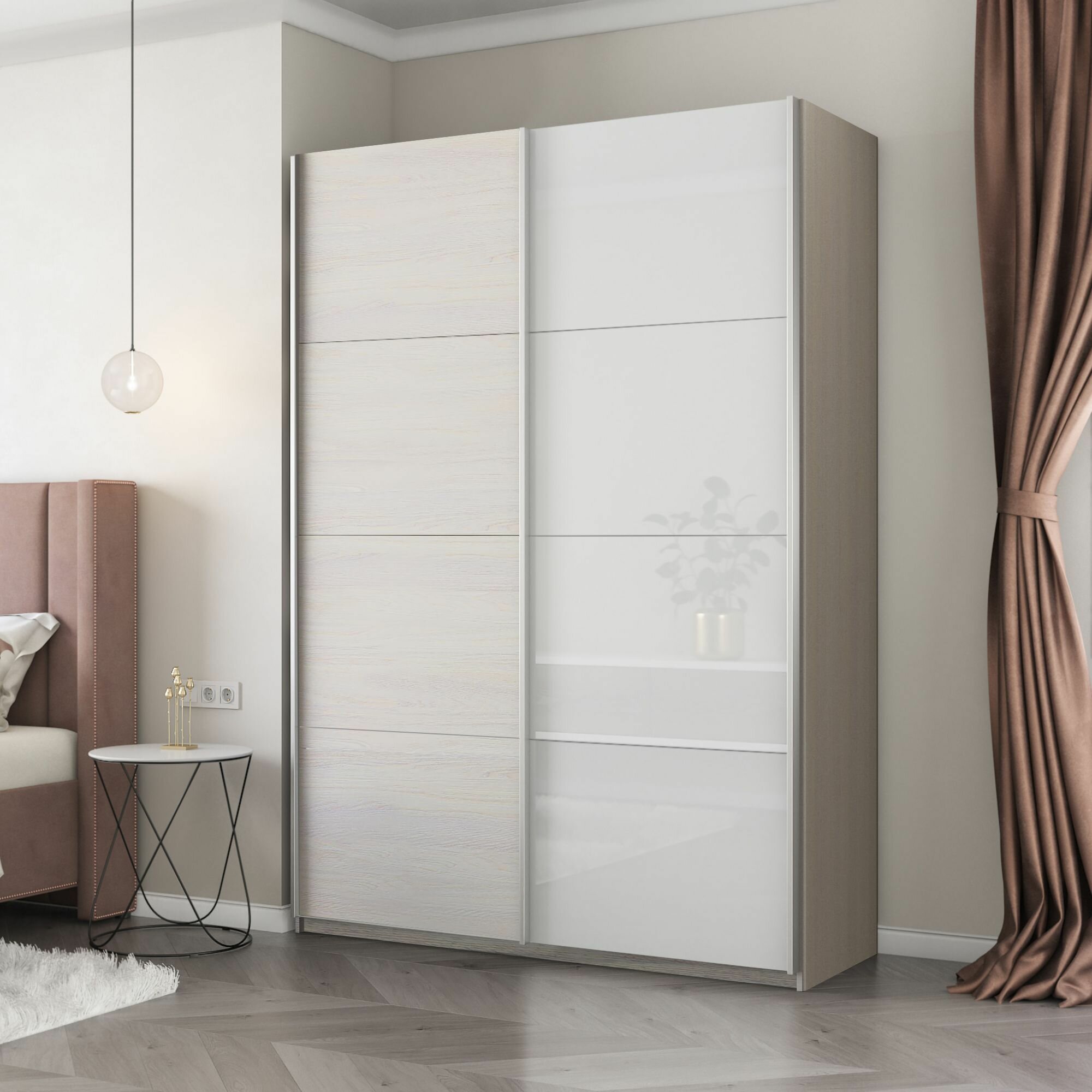 Шкаф-купе Билли 2-х дверный, (ДСП/Стекло бел.) 160х57х230 см. Ясень Анкор светлый