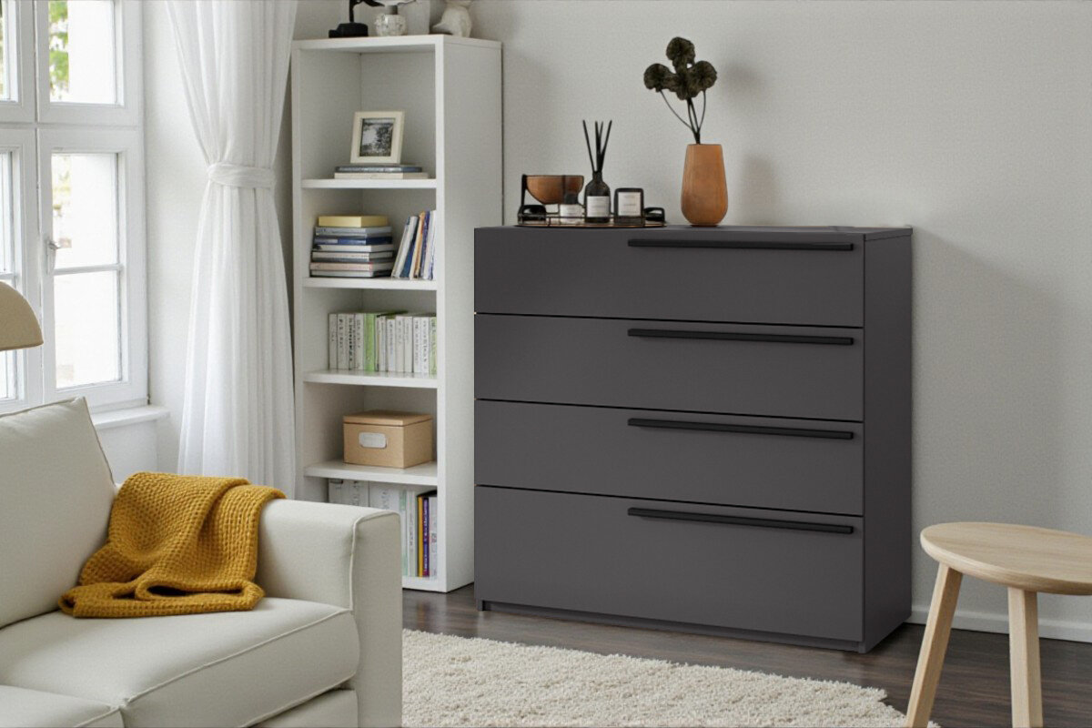 Комод Лорена Пакс-4 Серый Графит 162 PE NEW 92x44x90 см, Фиеста
