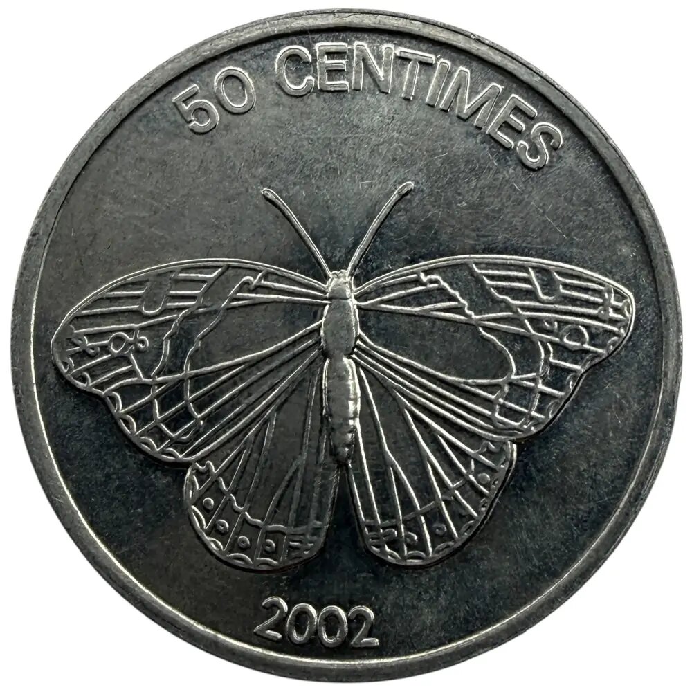 ДР Конго 50 сантимов 2002 г. (Животные - Бабочка)