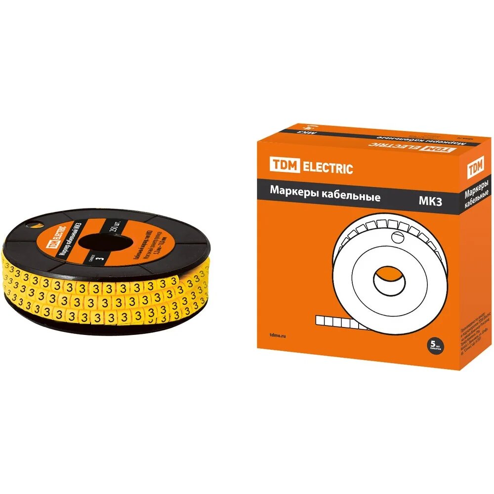 Кабельный маркер TDM ELECTRIC 6мм символ 3 350 шт SQ0511-0053