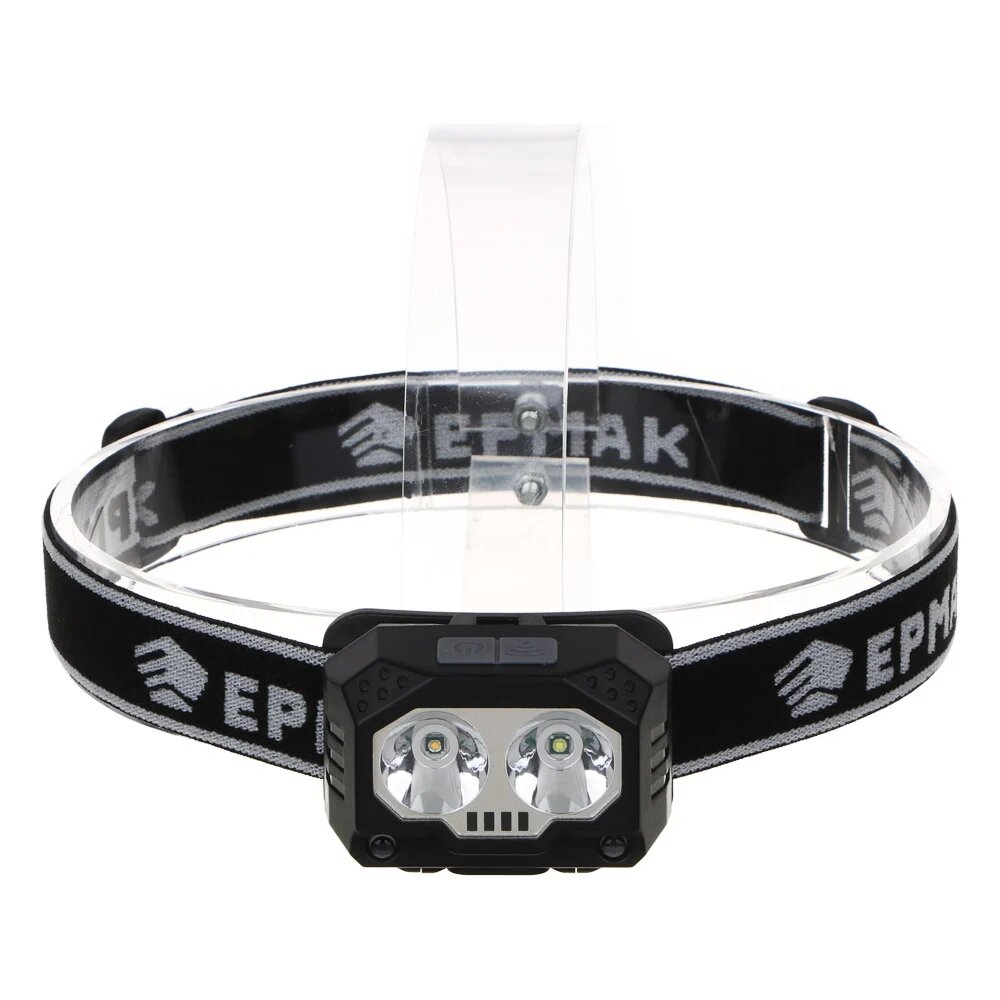 Ермак Фонарь налобный, 2 LED + красный свет, 6 режимов, 3хААА, 64x43x37 мм 221-035