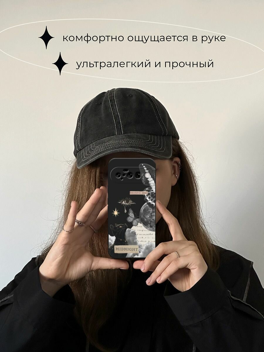Черный матовый чехол на Google Pixel 10 / Гугл Пиксель 10 с принтом Midnight collage — фото 1