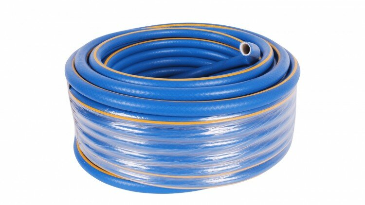 Шланг для полива AQUA FORCE ТЭП, синий с желтой полосой, 3/4", 50 м, 250 г