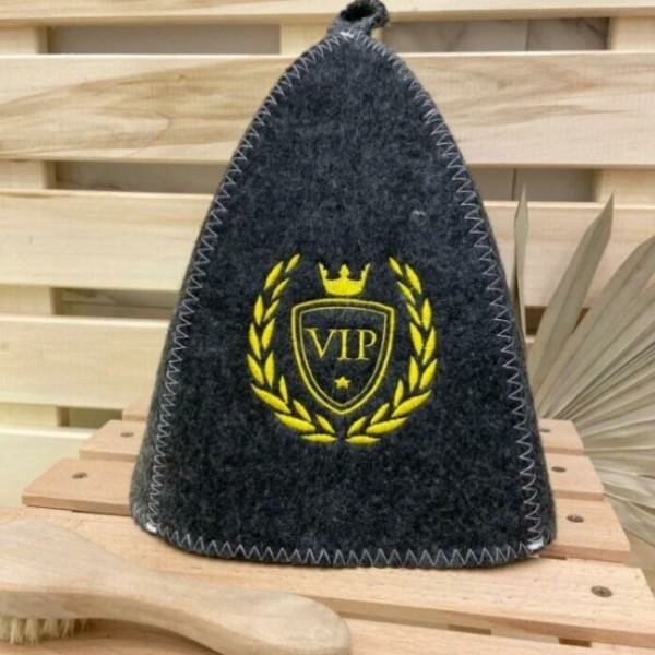 Банная шапка Банные Секреты "Классическая", серая, с вышивкой VIP, 30% шерсть, 70% полиэфир