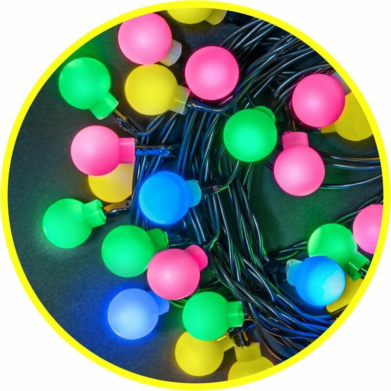 Гирлянда светодиодная Navigator 48 LED, RGB, теплый белый, 5.3 м, 230В, C8, IP20, провод черный