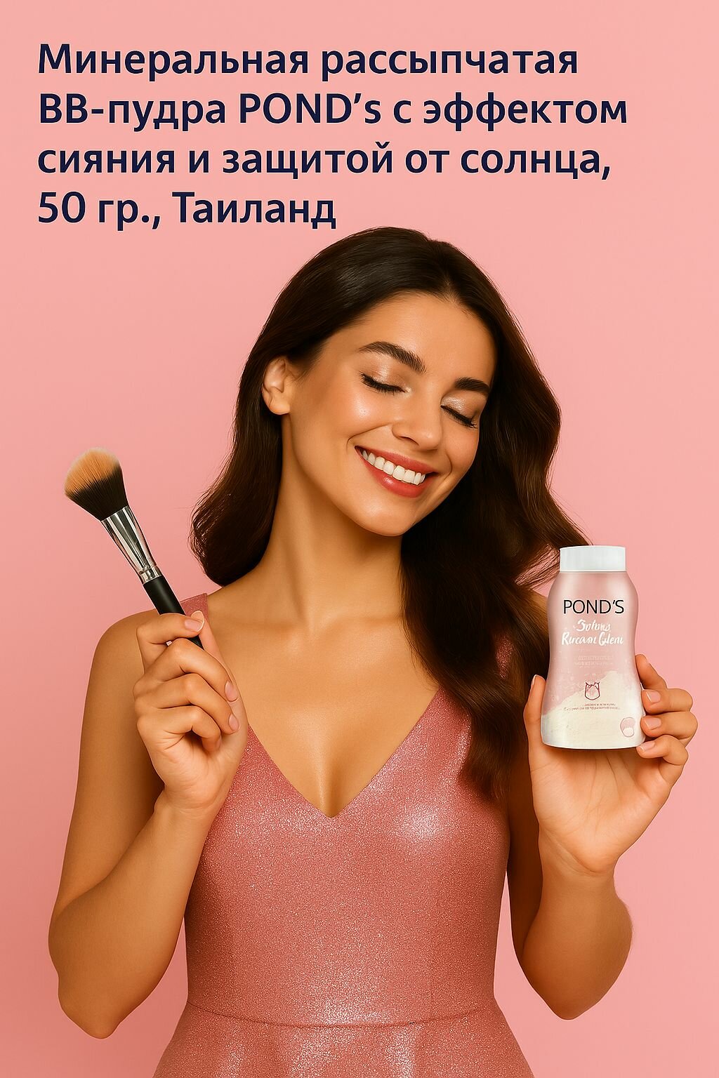 Ponds 3D Hya Korean Glow Минеральная рассыпчатая ВВ-пудра с эффектом сияния и защитой от солнца, 50 г