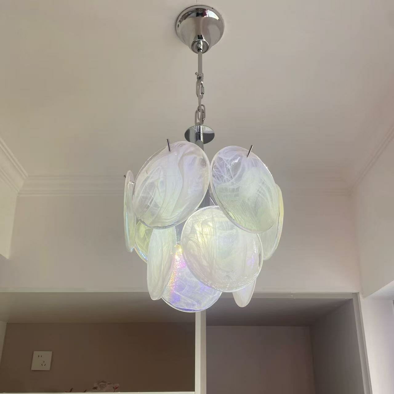 Итальянская муранская люстра из витражного стекла ручной работы. Цепочка с подвеской 34*32*23 см