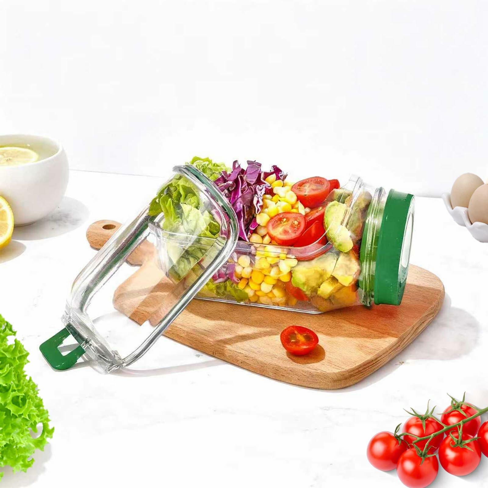 Кружка для салата с боковым доступом 1000 мл, герметичная портативная контейнер для продуктов с крышкой, контейнер для закусок, для офиса, фитнеса и пикника, зеленый