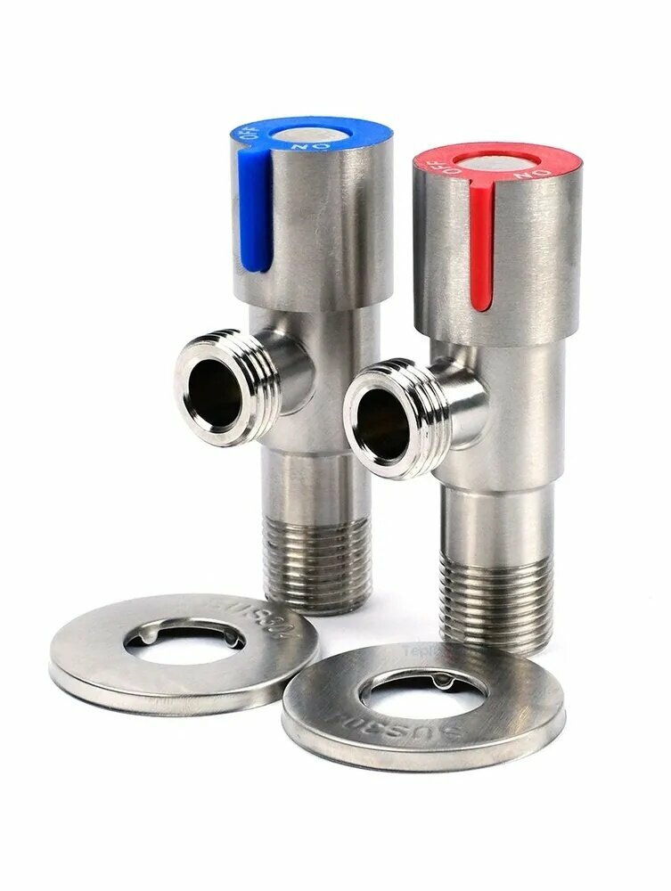 Угловые краны 1/2" НР для стиральной машины и бытовой техники, нержавеющая сталь, керамический механизм, комплект 2 шт