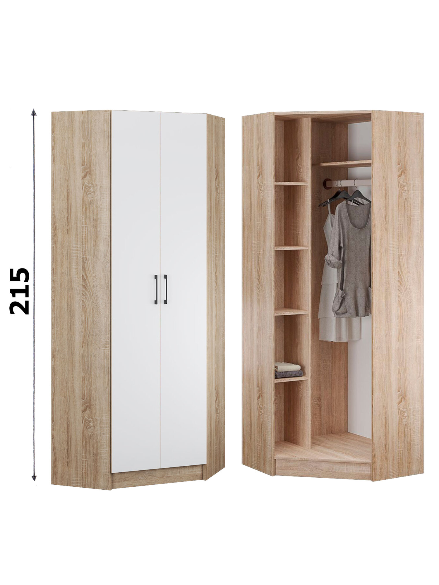 Шкаф угловой модульная прихожая Денвер 2150х800х800 цвет дуб сонома/белый