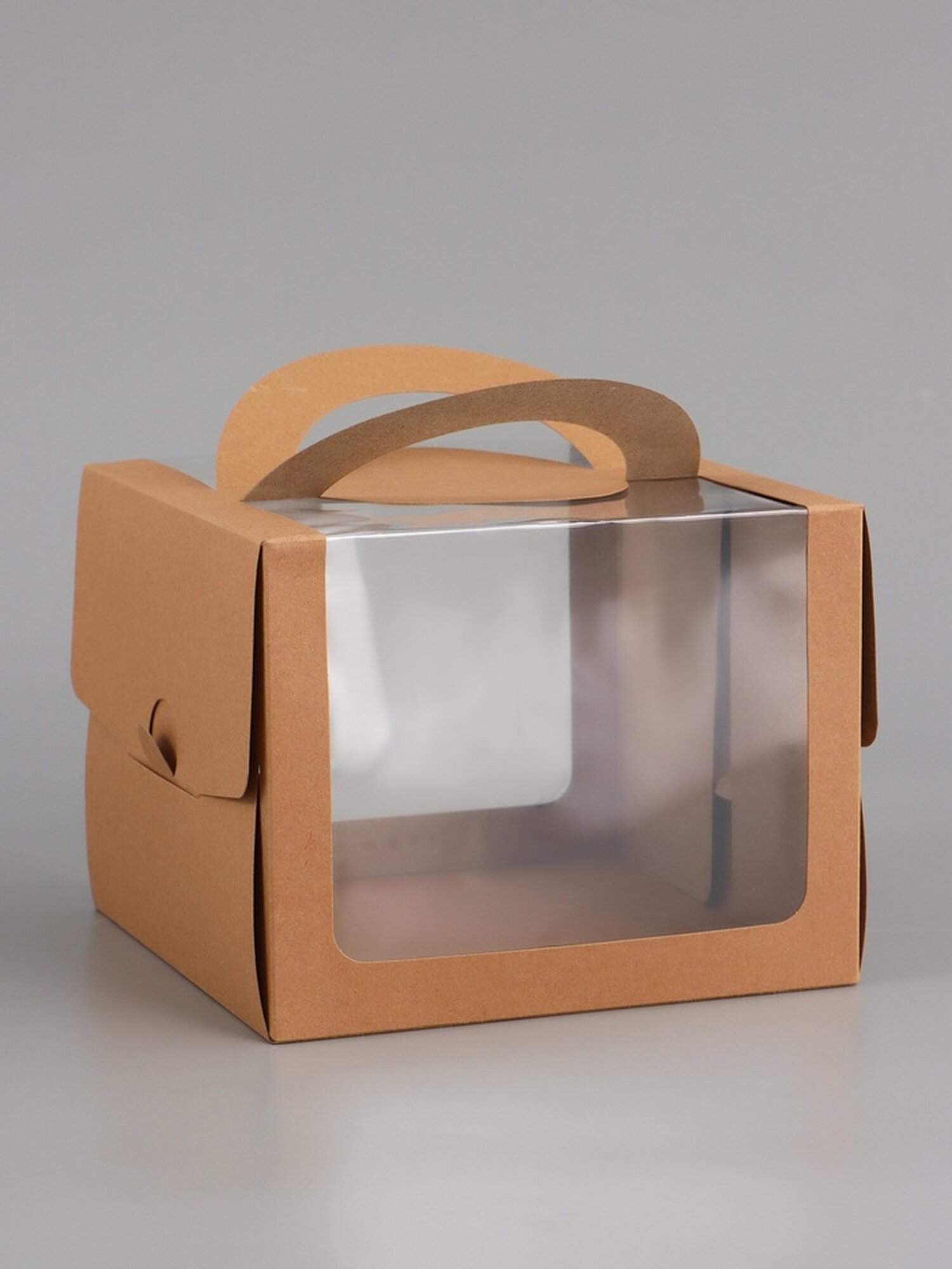 Коробка под бенто-торт с окном, крафт 18 х 18 х 14 см 10896542