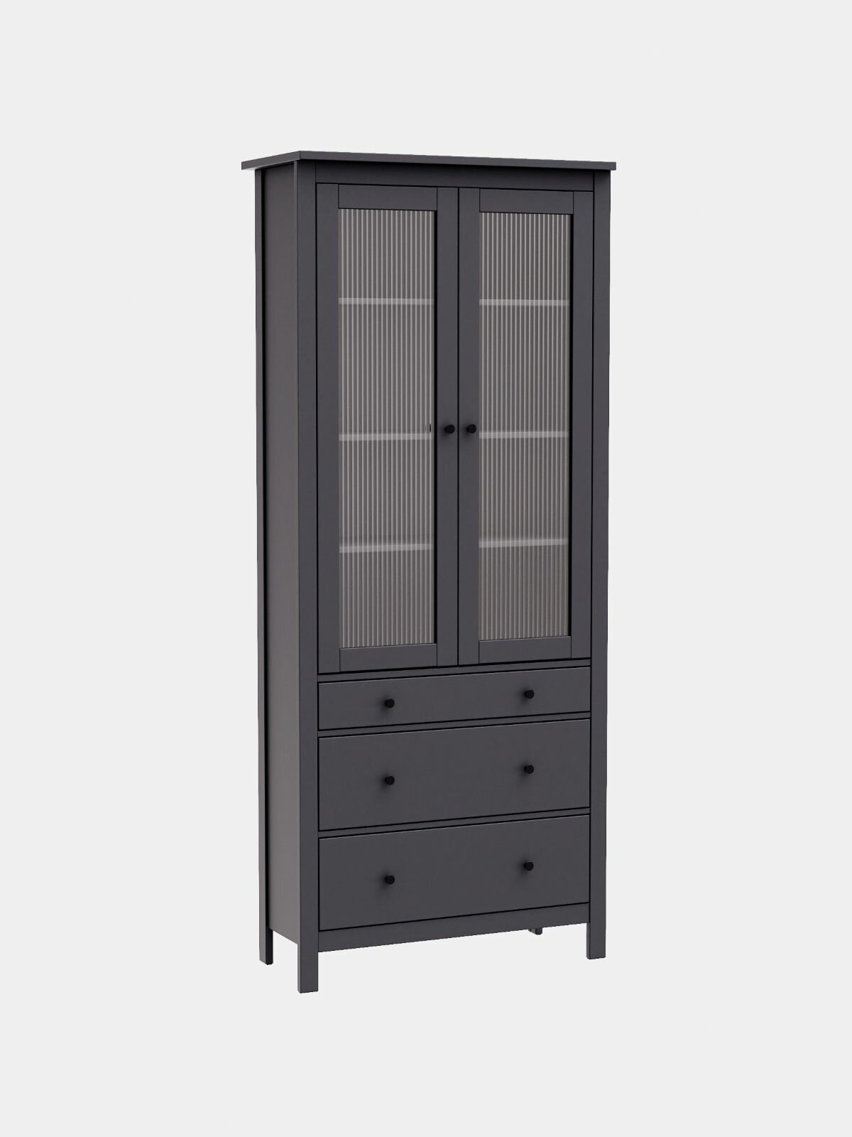 Шкаф витрина с рифленым стеклом ГУД лакк Сага, 90х41х215 см, серый