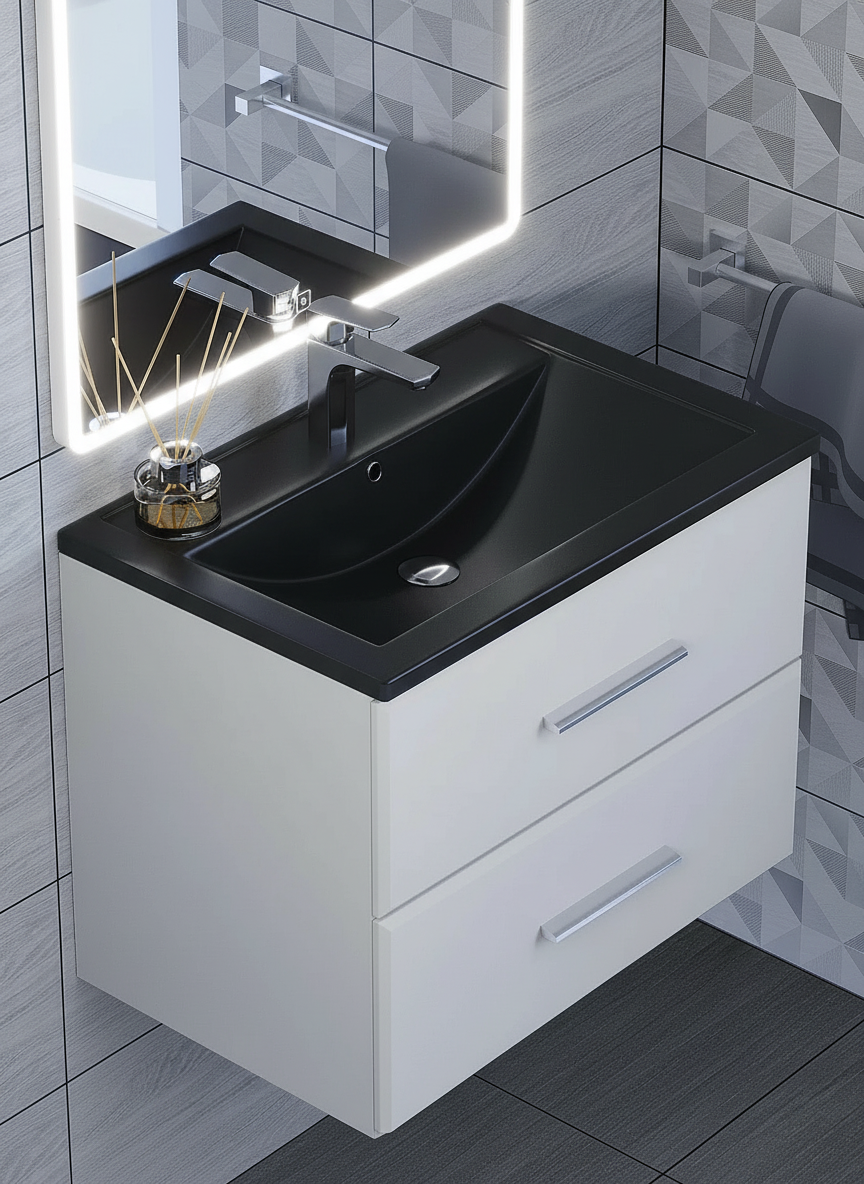 Раковина кварцевая для ванной Uperwood Foster Quartz 70 см, черная матовая, уголь