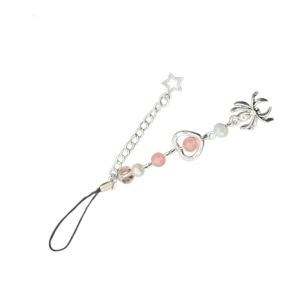 Браслет-цепочка для телефона со звездой и пауком, Розовый - Цепочка мобильных телефонов