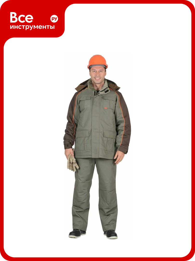 Костюм сириус Кобальт: куртка и брюки темно-оливкового цвета, синтетическая ткань Rodos, мужской, с капюшоном и молнией