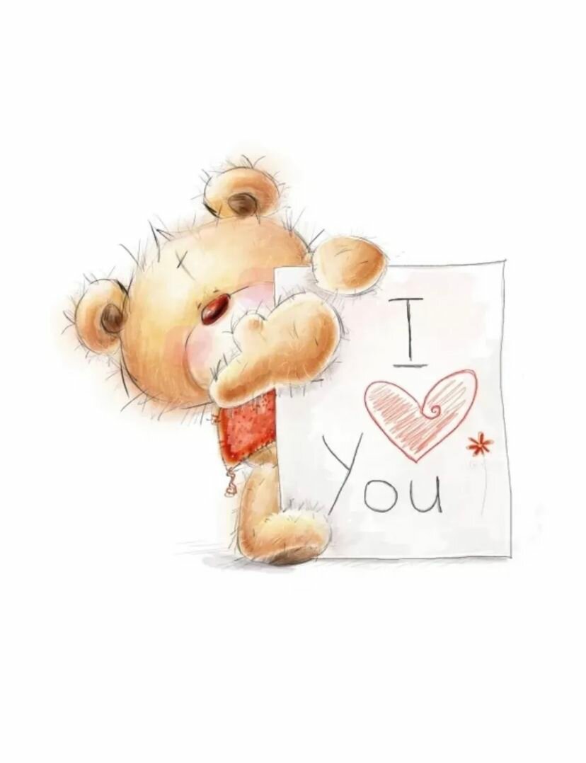 Мини открытка Я тебя люблю I love you на день рождение 5*7 см 1 шт (плюшевый мишка)