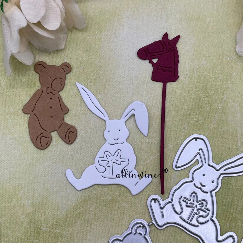 Металлический трафарет для скрапбукинга "Рождественский медведь кролик"