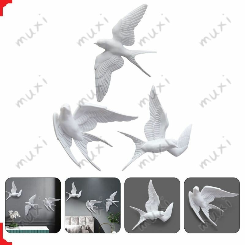 3 шт. декоративное освещение для стены, скандинавское украшение для гостиной, подвеска в виде ласточки, трехмерное искусство птицы, белое 28.50X18.00X2.50CM