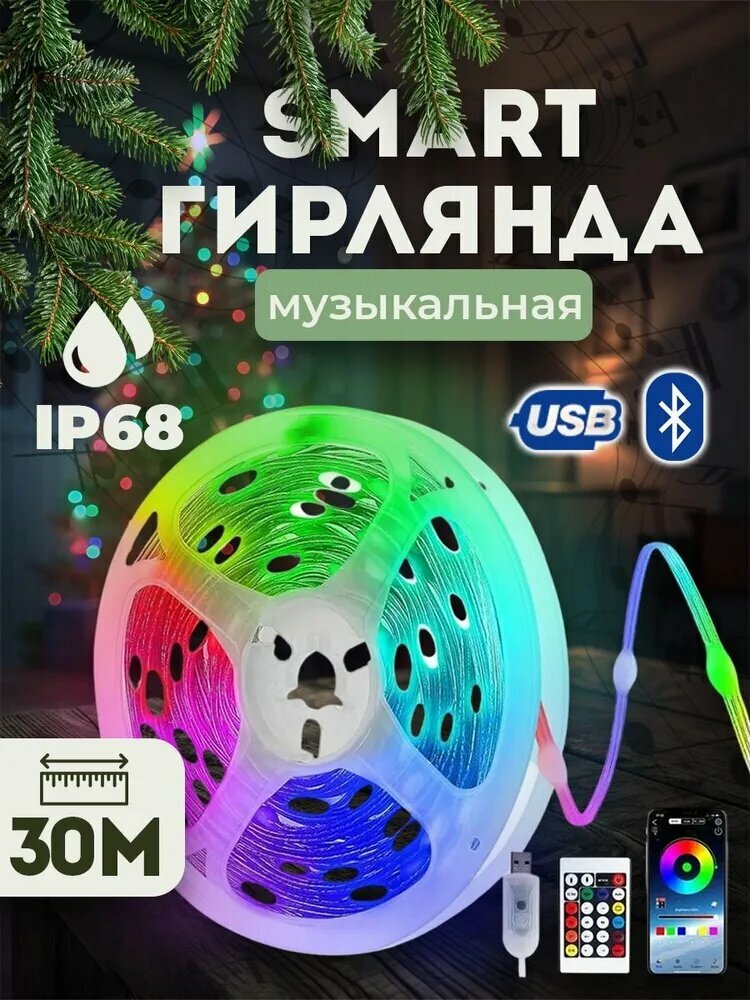 LED Электрогирлянда интерьерная Светодиодная, 30 м, питание От блока питания, От порта USB, 1 шт