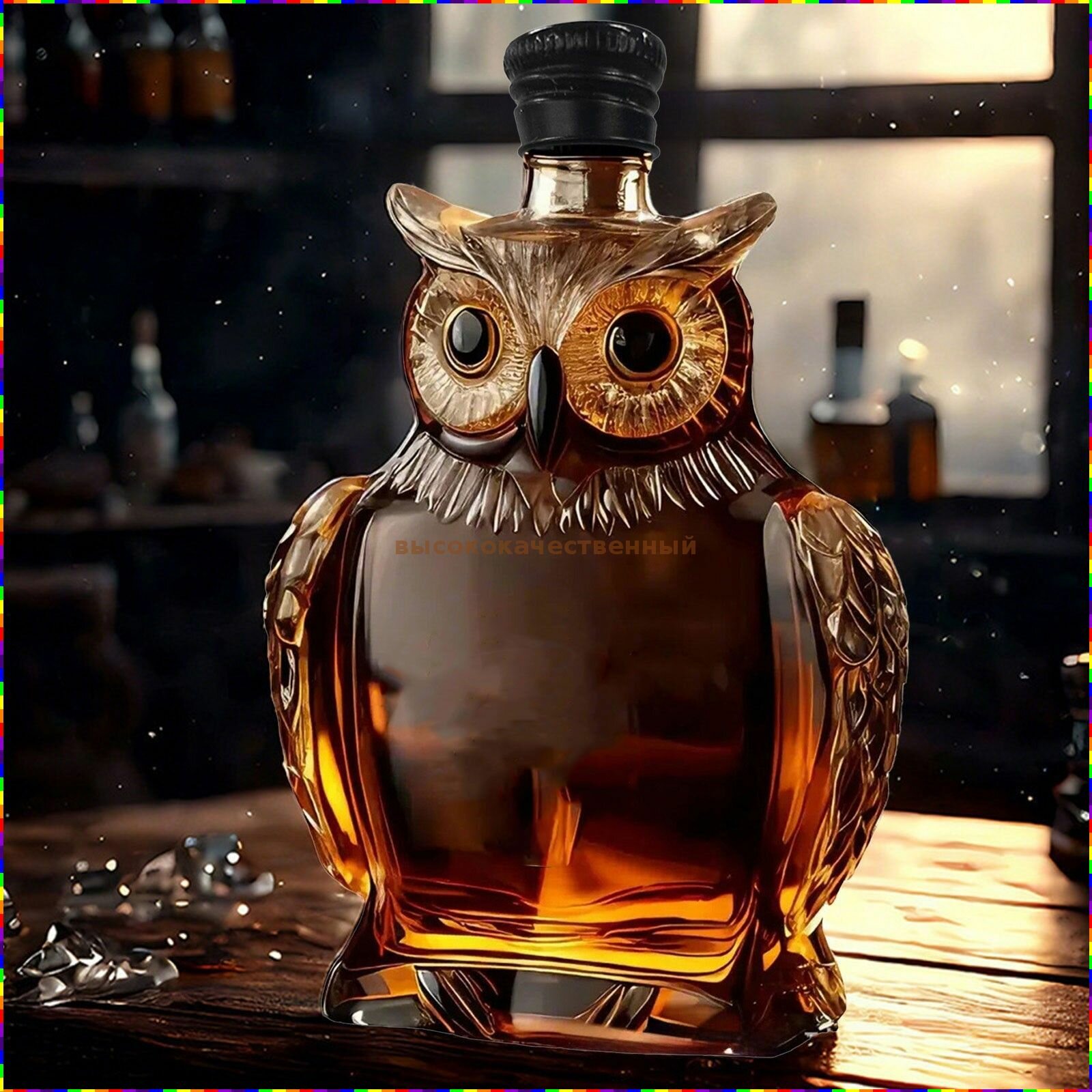 Элегантная бутылка для виски с гравировкой совы
