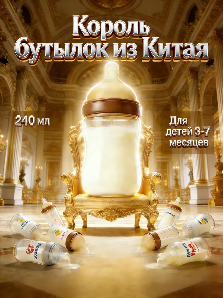 Бутылочка для кормления Тhyseed 240 мл, подходит для новорожденных 3-7 месяцев, широкое горлышко, антиколиковая