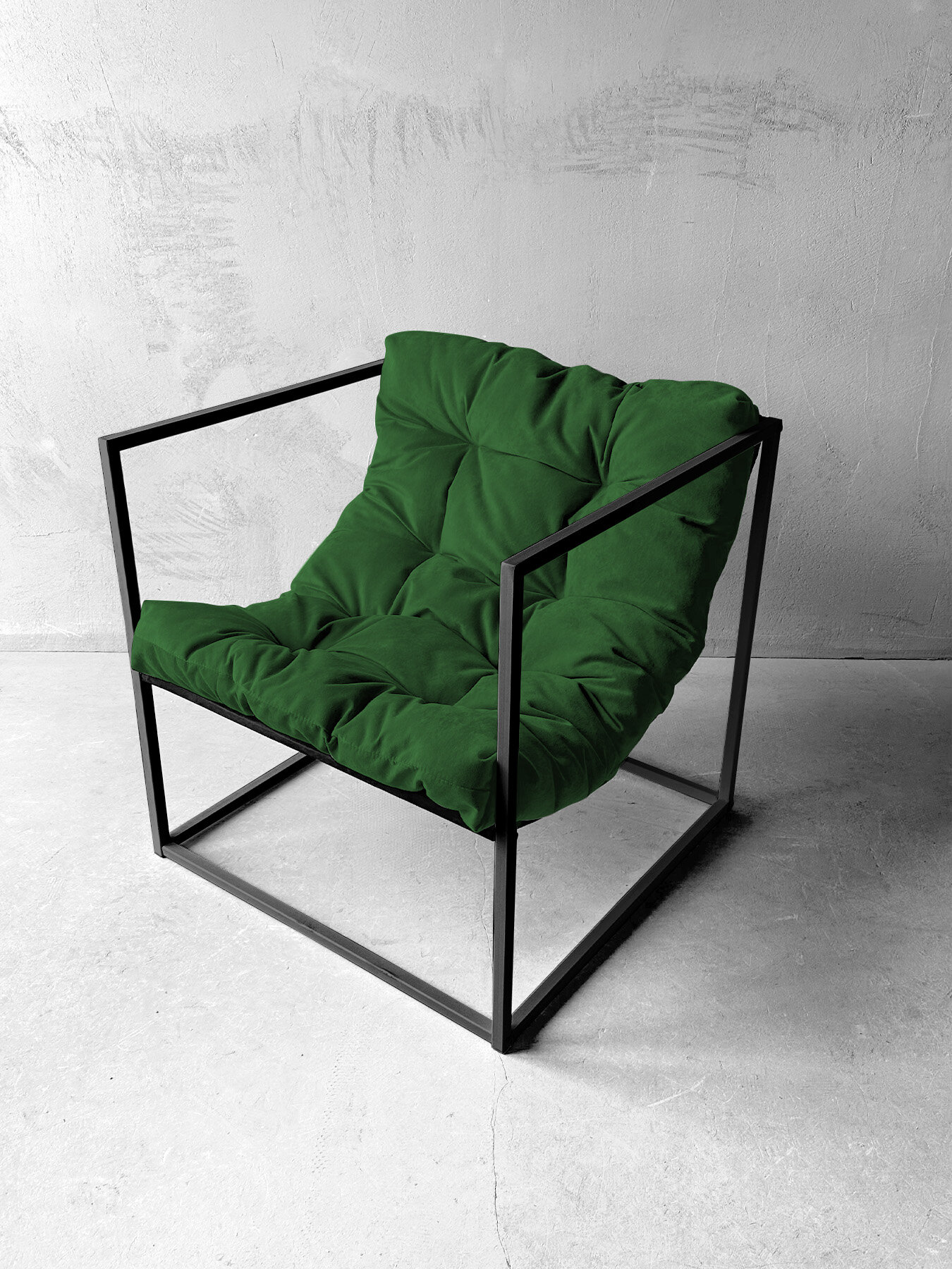 Кресло в стиле лофт Лофтовик + Зеленый Велюр