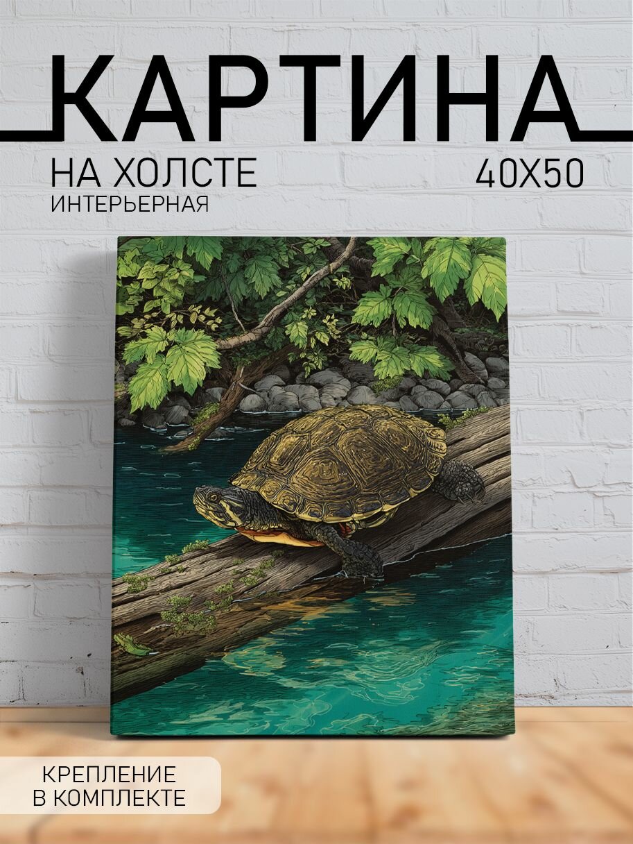 Картина на стену для интерьера на холсте с подрамником "Черепаха", 40х50 см