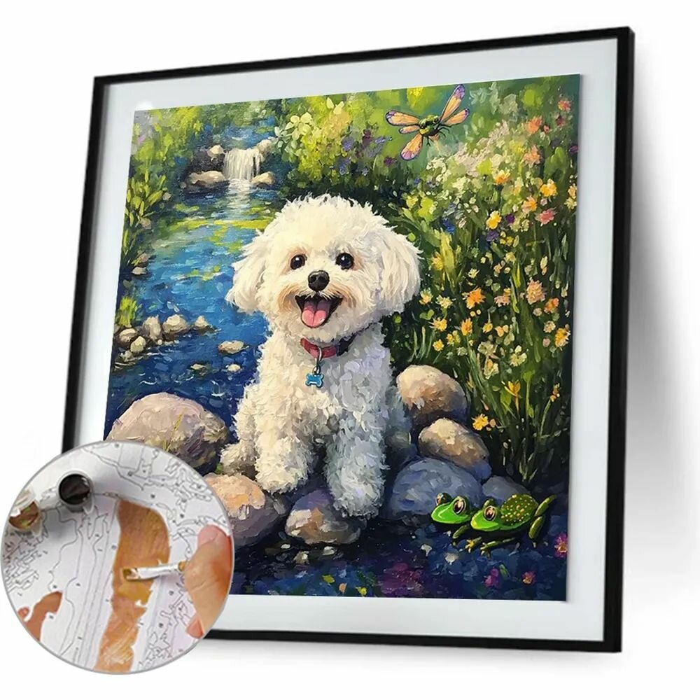 Цифровая живопись по номерам Бишон фризе 40x40 см на холсте без рамки