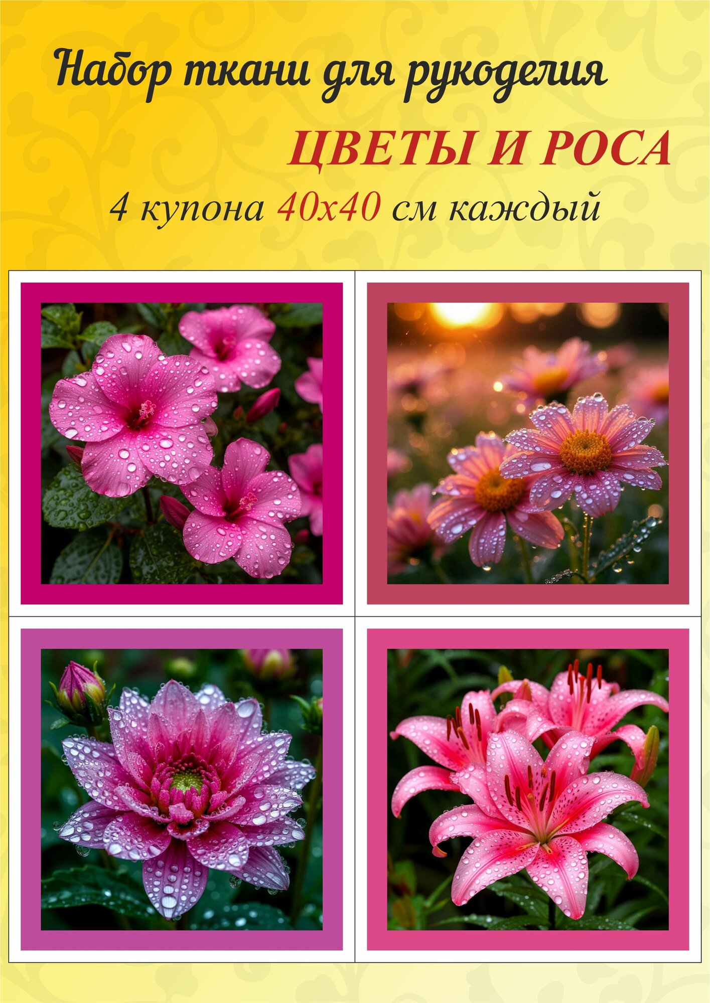 Купон ткань с принтами для пэчворка и шитья Цветы и Роса