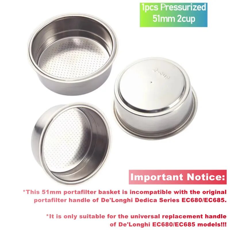 Корзина для кофе Delonghi 51mm Pressurized 2cup