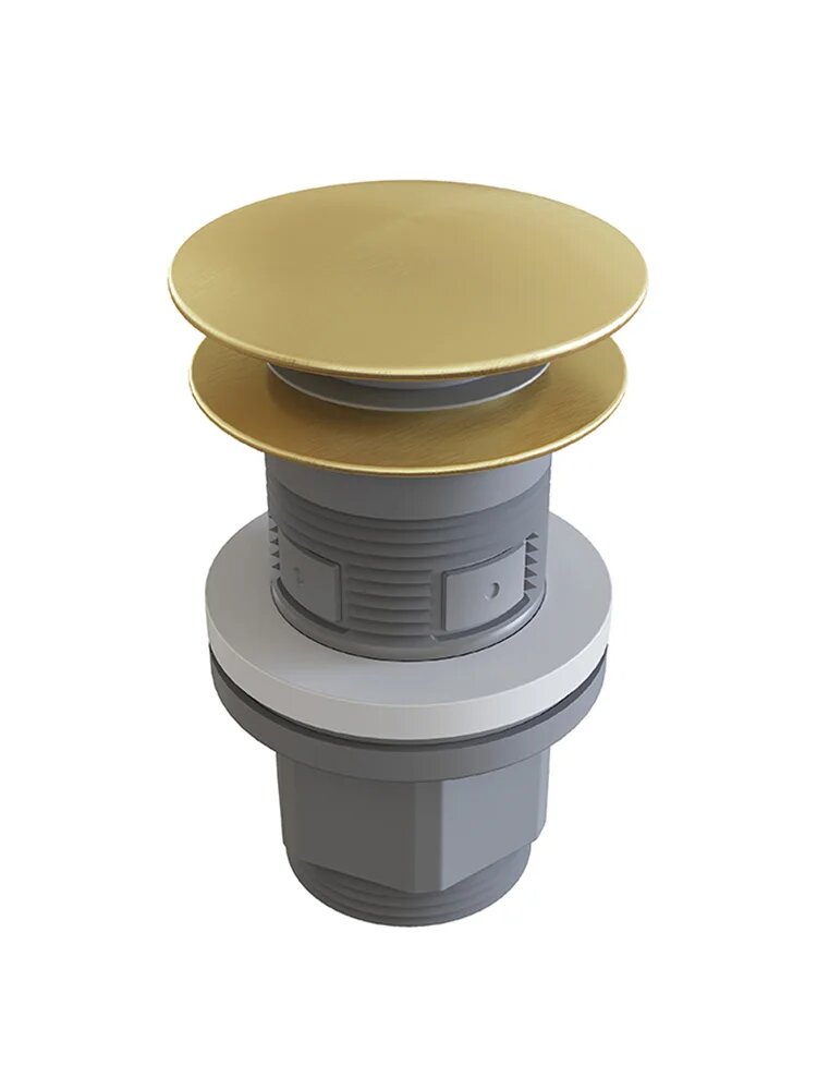 Донный клапан для раковины Aqueduto Ralo RAL0250 с переливом, золотой, матовый, с системой клик-клак, из нержавеющей стали, сливной клапан для раковины, универсальный