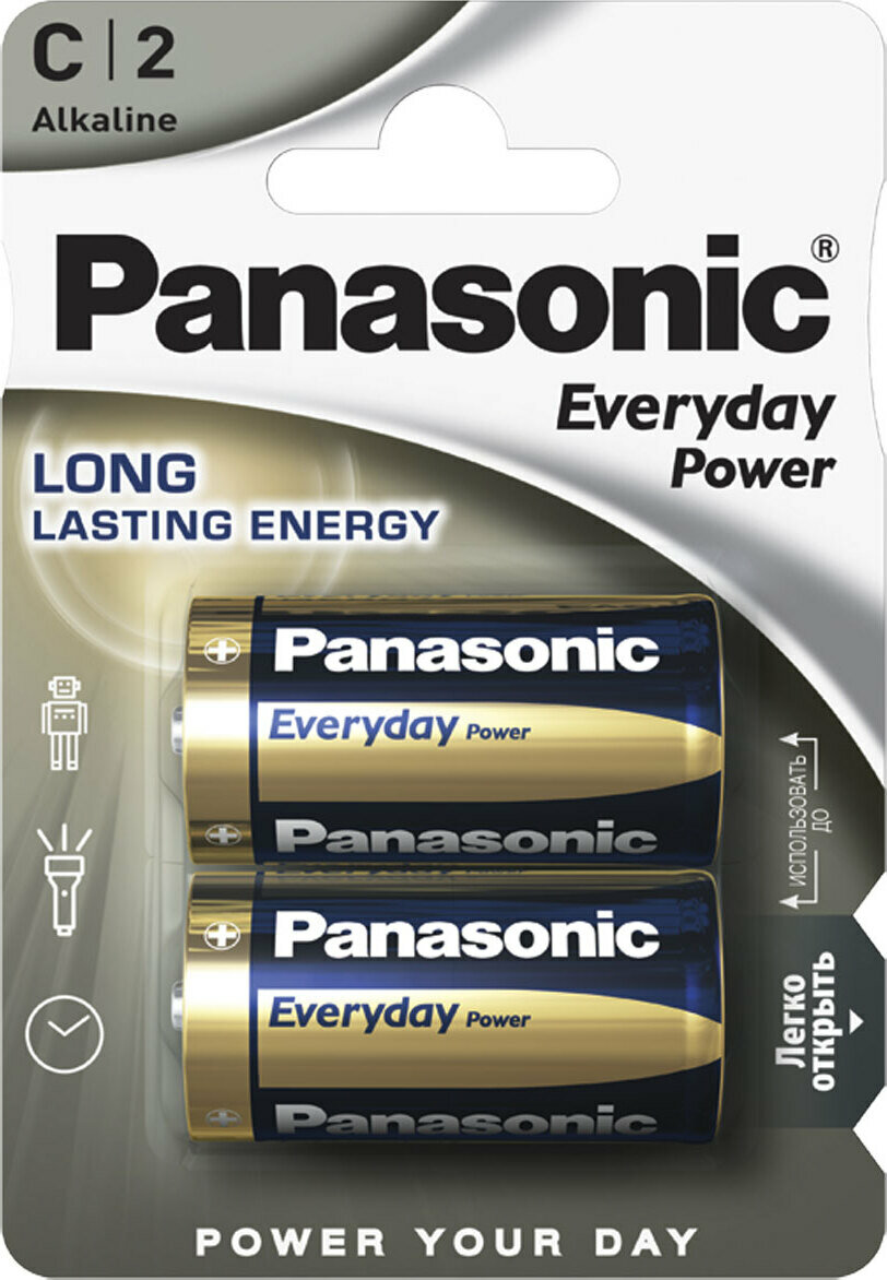 Батарейки Panasonic тип C щелочные LR14EPS/2BP RU Everyday Power в блистере 2шт
