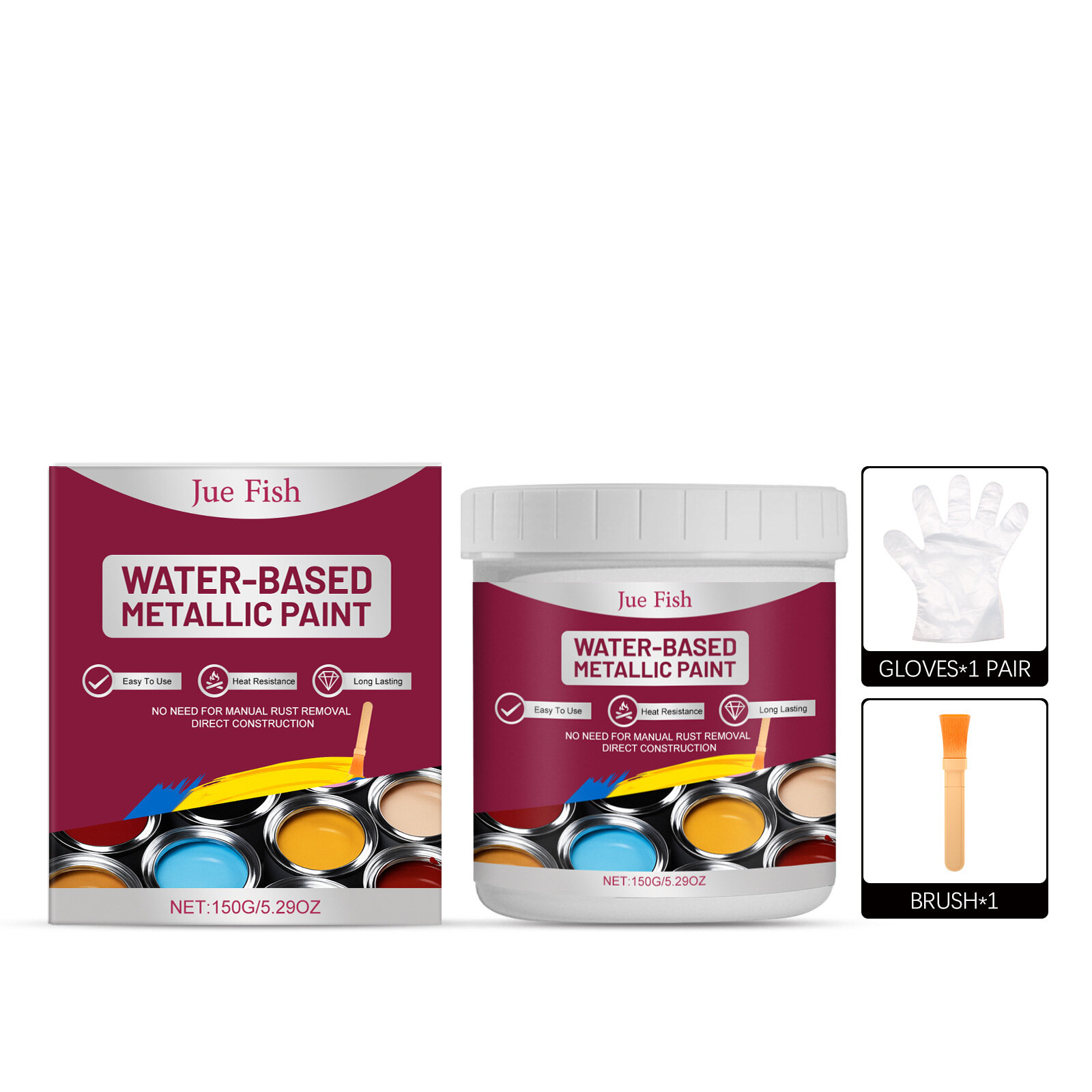 2026JUEFISH Черная водная металлическая краска, антикоррозийное покрытие, универсальный набор для рисования на железе автомобиля, антикоррозийная краска