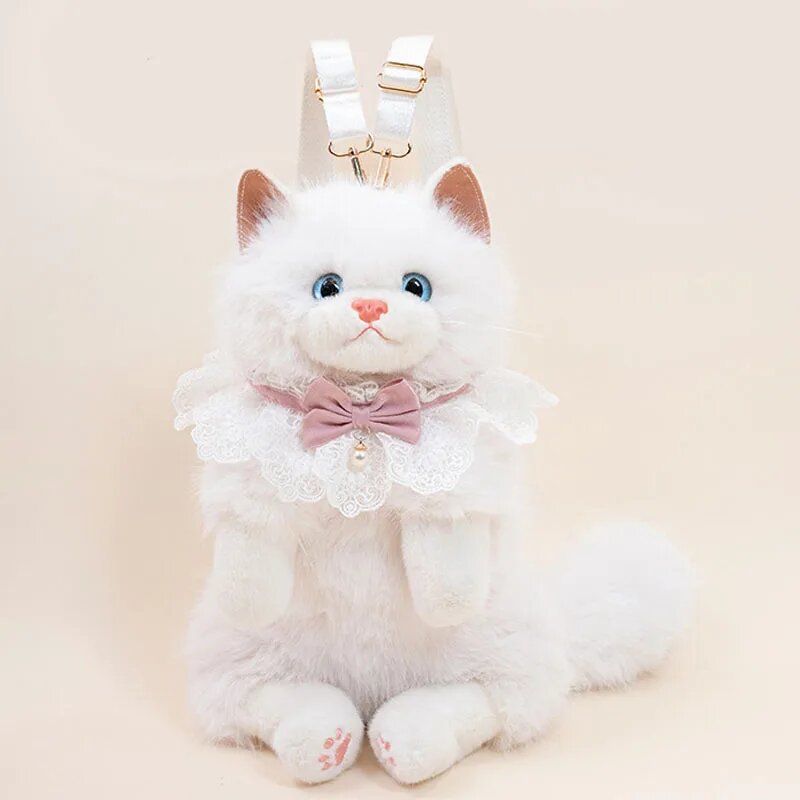 Белый плюшевый рюкзак-котик Ragdoll для девочек