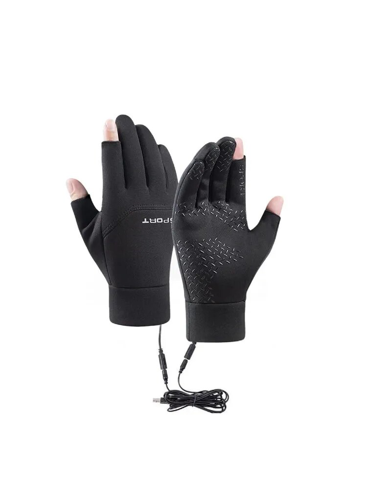 (1 пара) мужские теплые перчатки с подогревом для рыбалки и велоспорта - черные - XL