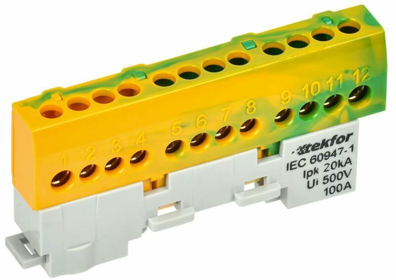 Шина PE «земля» изол на универс. держ. 6х9-12-ЖЗ TEKFOR IEK TF-NN10-12-KL-K52