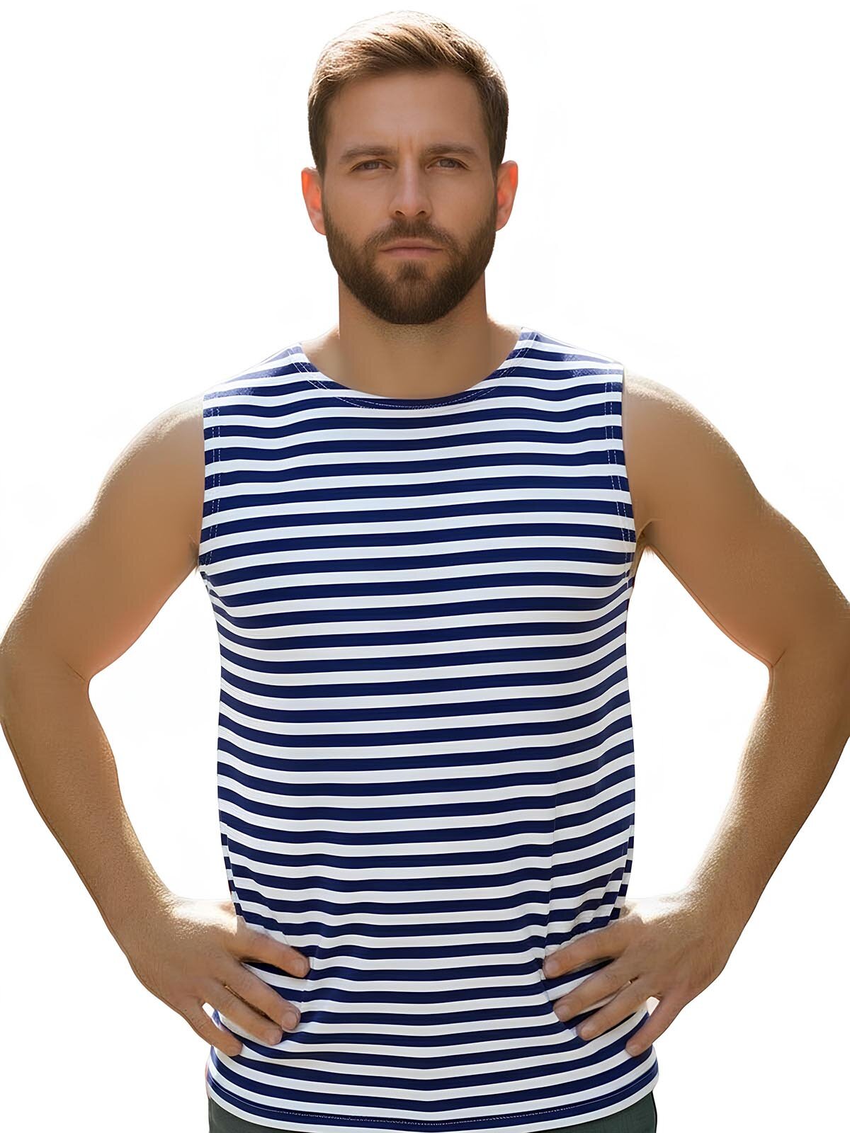 Мужская майка-тельняшка ВМФ, темно синяя полоска, хлопок 100%, размер RUS 48-50