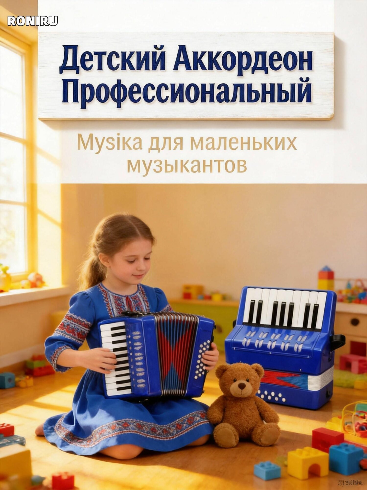 Детский профессиональный баян для начинающих, эргономичный музыкальный инструмент с чувствительными фортепианными клавишами и прочными кожаными ремешками