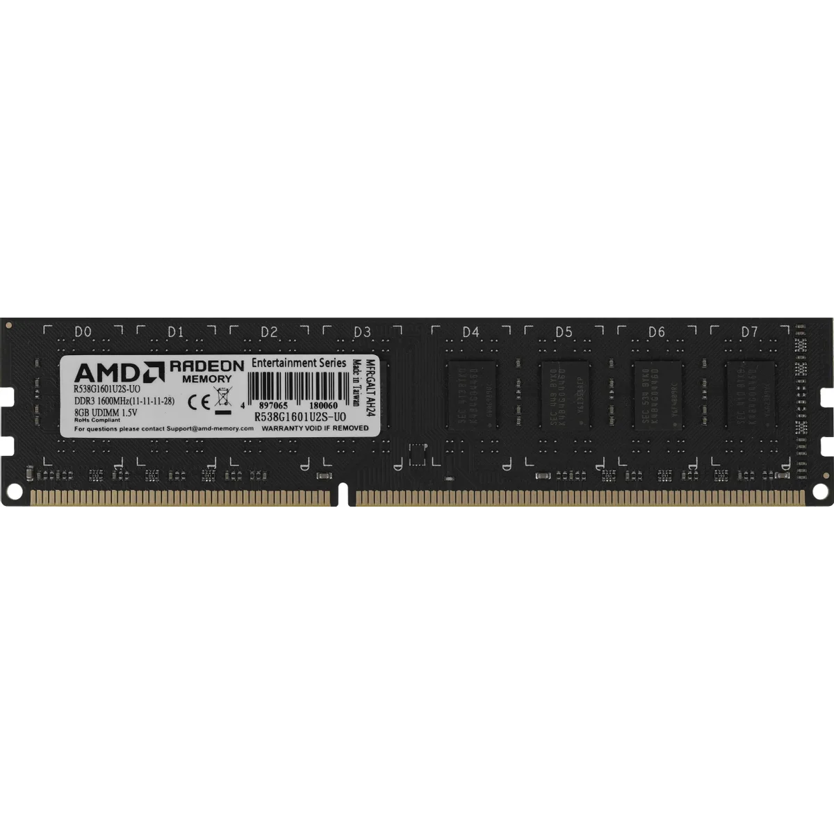 Оперативная память AMD R538G1601U2S-UO (DDR3 DIMM 8Gb 1600MHz), черный