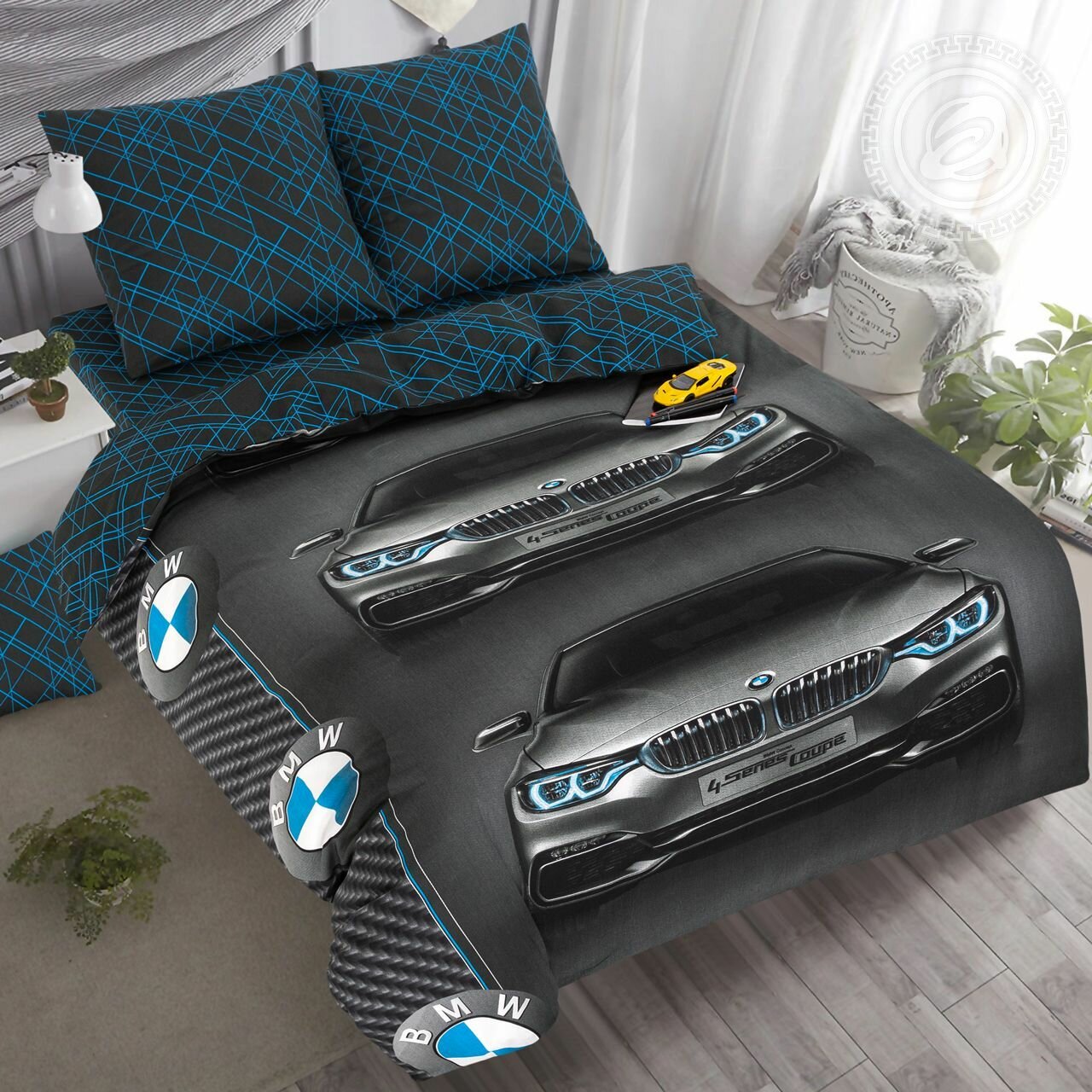 Постельное белье с BMV1.5-спальное из Поплина (70х70) арт. 912 "Бумер", Машина, Автомобиль