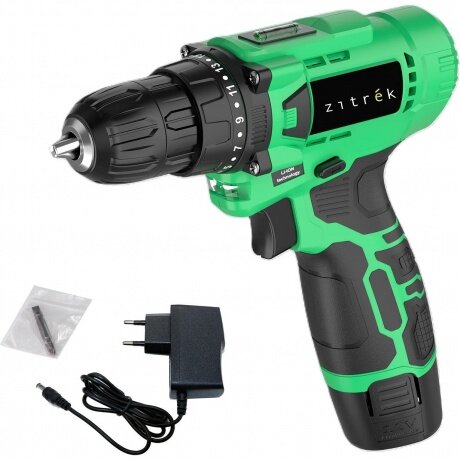 Дрель-шуруповерт аккумуляторная Zitrek Green Li Plus, 12В, 1x1.5Ач