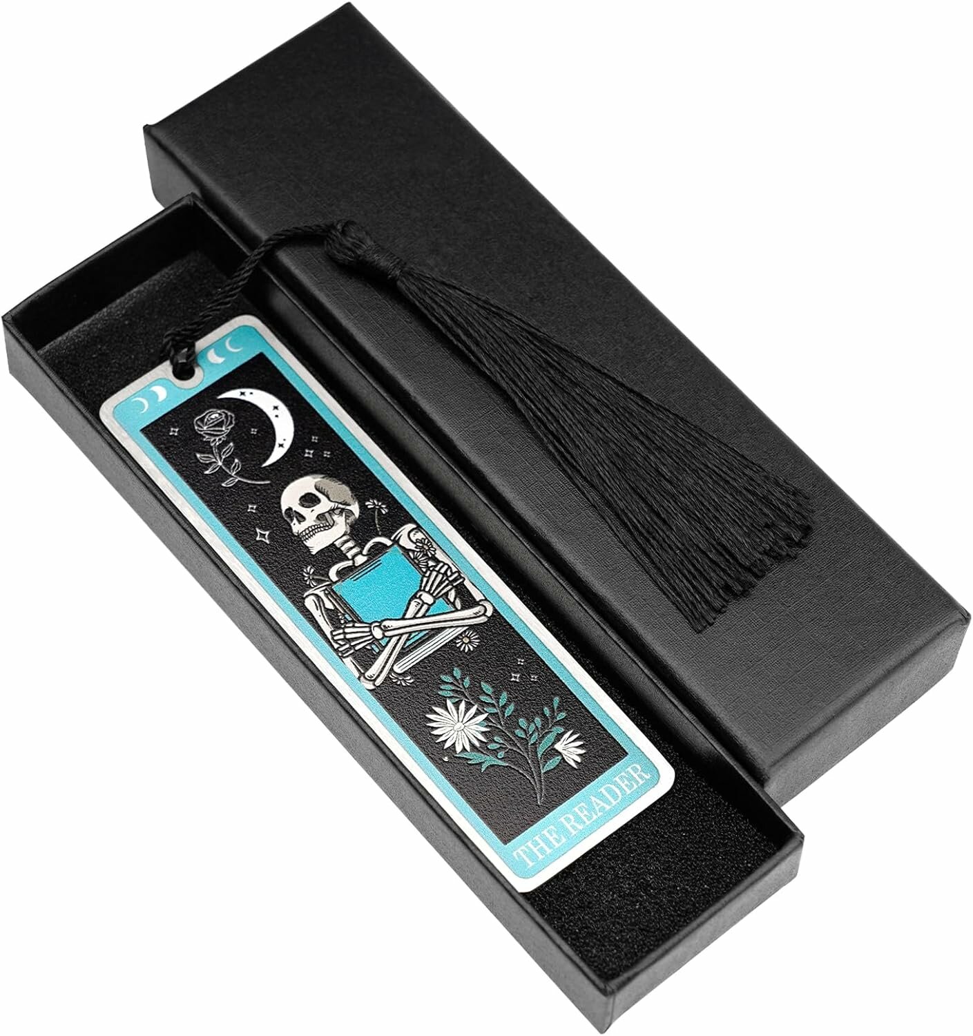 Металлическая закладка с кисточкой, закладка в виде карты Таро с черепом, унисекс, забавная закладка для Хэллоуина и Рождества (серая).