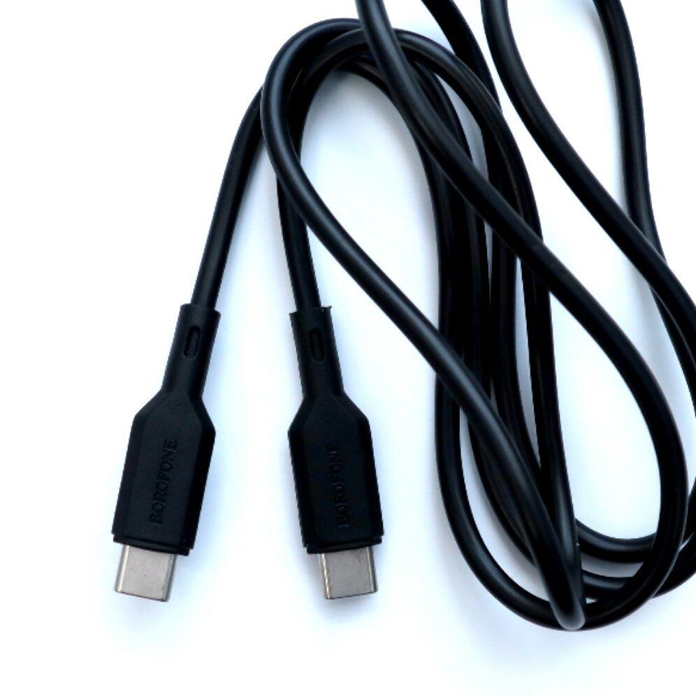 Кабель Type-C - Type-C Borofone BX70 Shengda, 1м, круглый, 3A, силикон, PD60W, цвет: чёрный