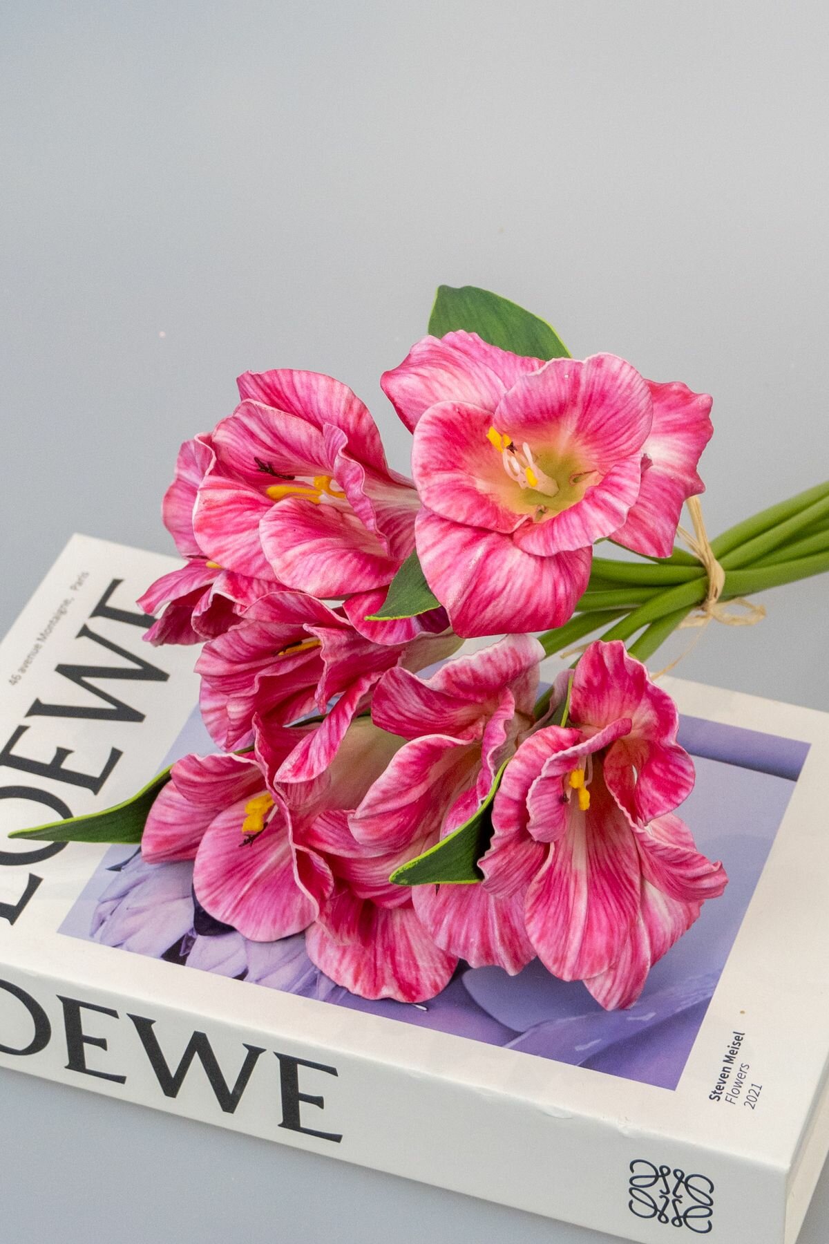 Искусственные цветы для декора из латекса премиум Гладиолус амариллис ярко розовый букет для интерьера и декора 35 см