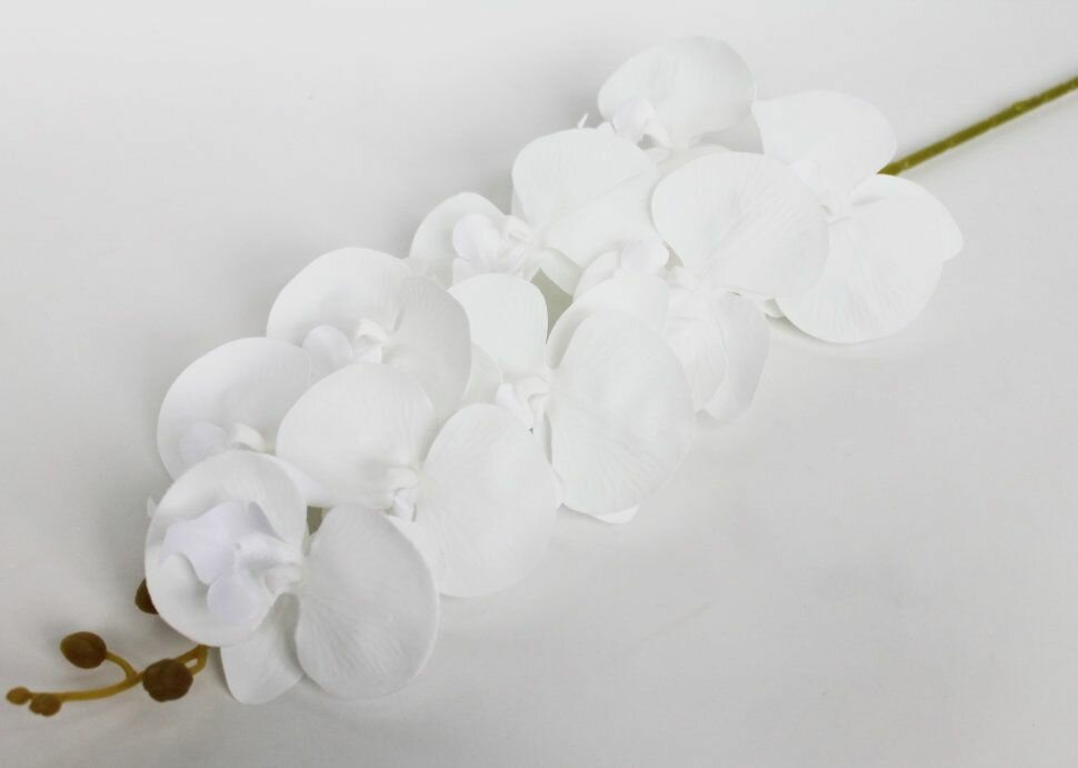 Искусственные цветы премиум для кашпо декора и интерьера Орхидея 3D латекс 2 ветки 95см белая