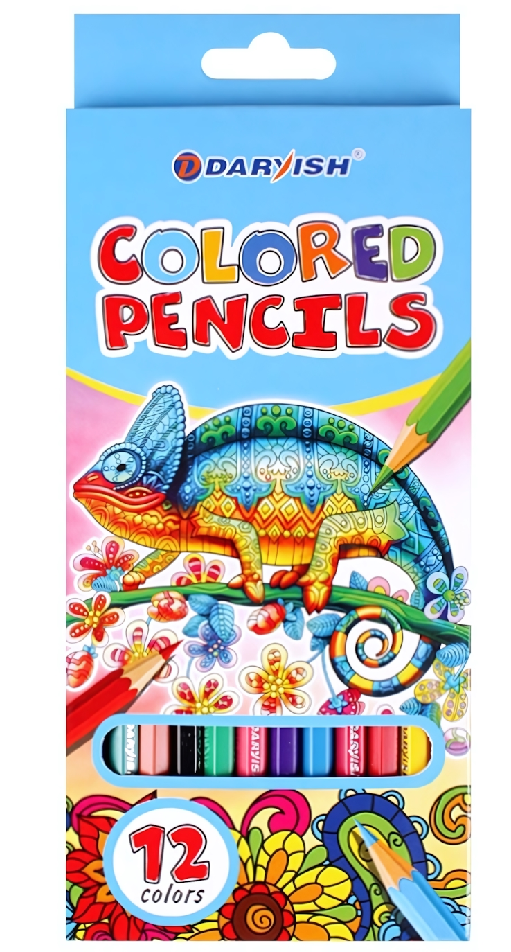 Карандаши цветные 12 цветов Darvish "Зверята", пластиковый шестигранный корпус