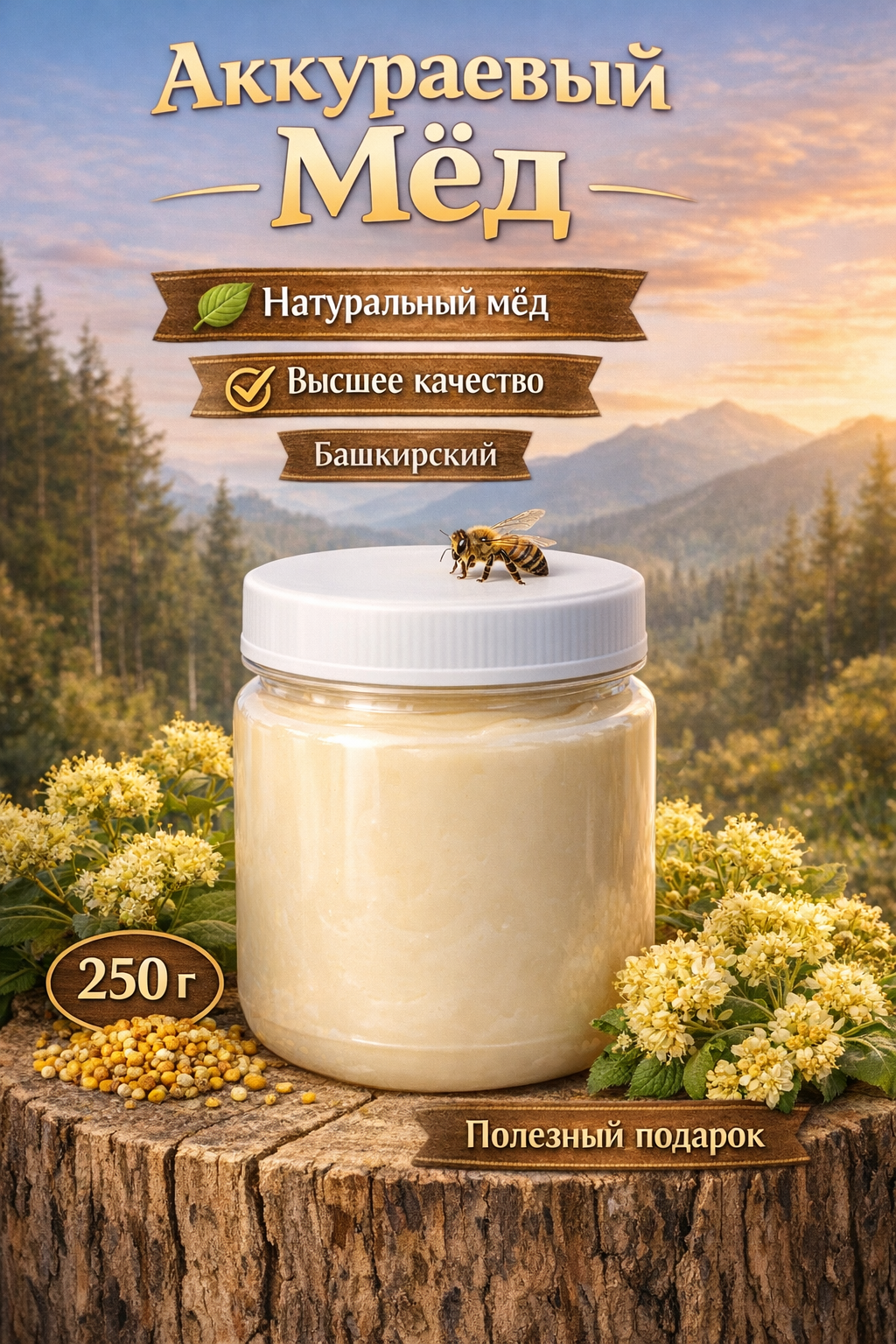 Аккураевый Мед, натуральный, 250грамм. Тот самый сливочный вкус , нежная польза ! Не аллергенный-детям !