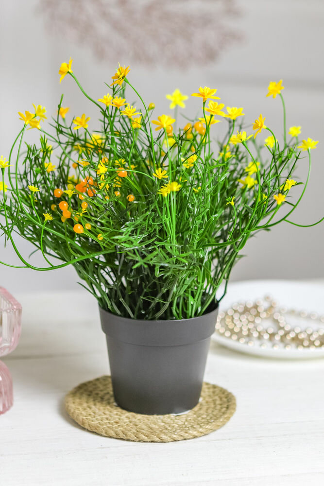Искусственные цветы в горшке цветочная полянка жёлтая, 25 см, Summer Deco 5010039