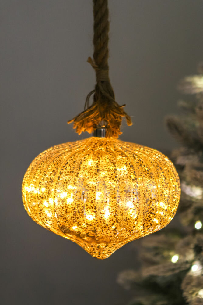 Декоративное светящееся украшение луковка-загадка, стекло, золотая, 15 micro LED-огней, 21х20 см, батарейки, Kaemingk 485706